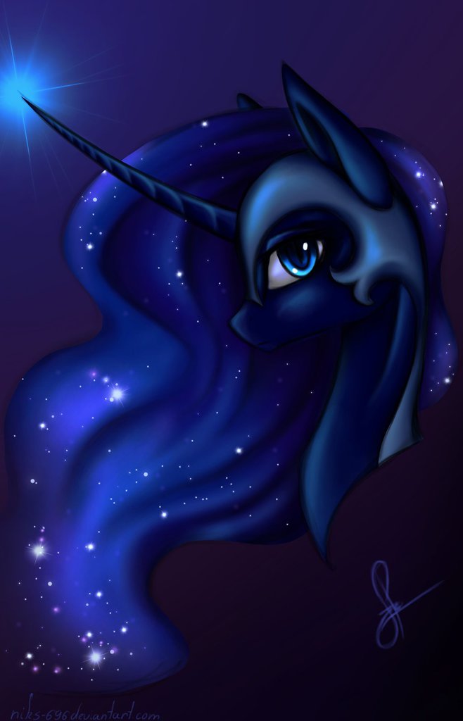#684545 - safe, artist:niks-696, nightmare moon, g4, curved horn ...