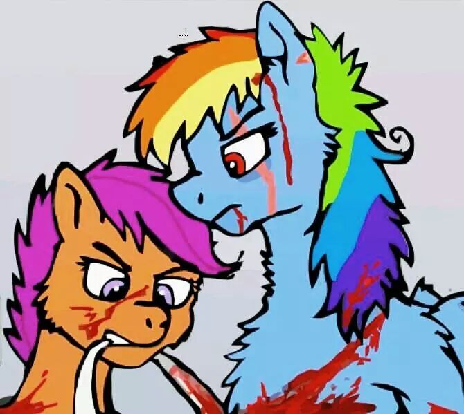 #668867 - grimdark, rainbow dash, scootaloo, g4, bandage, bleeding ...