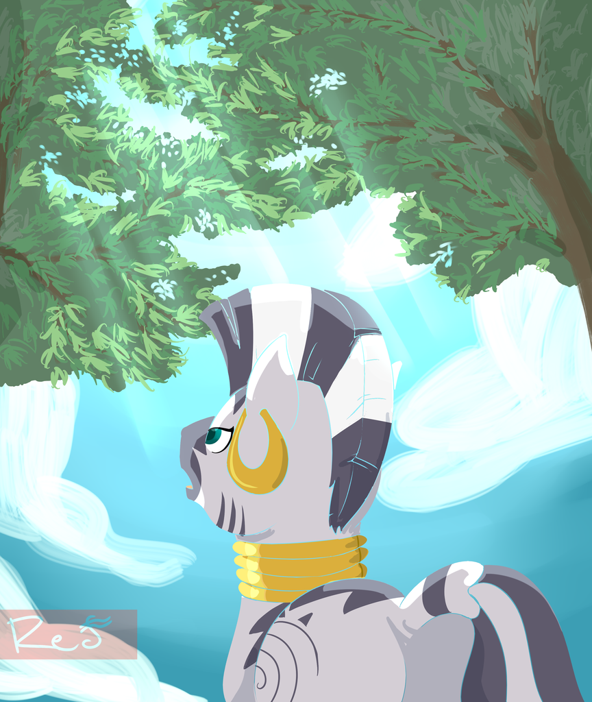 #688978 - safe, artist:red note, zecora, zebra, female, solo, tree ...