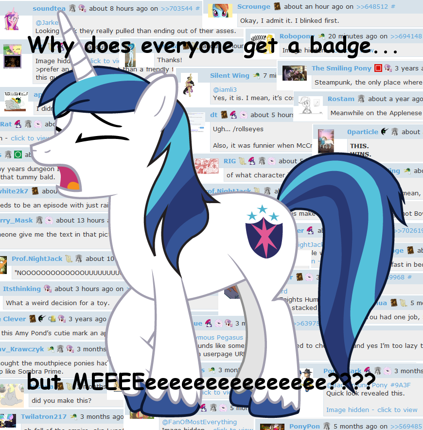#703857 - safe, shining armor, derpibooru, g4, badge, comic sans ...