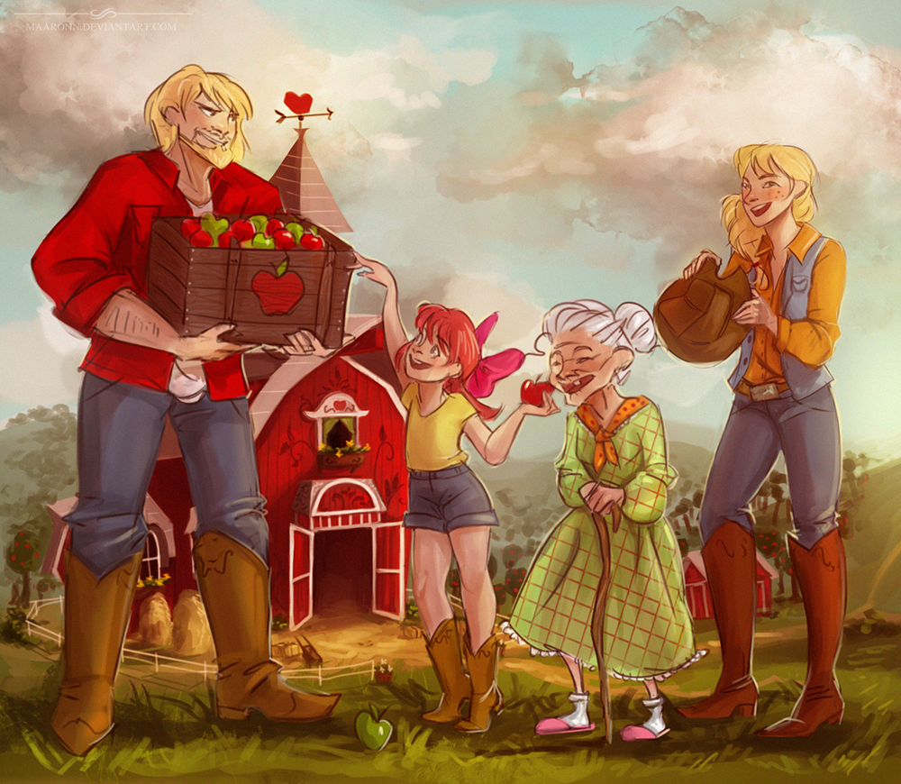 #706090 - safe, artist:maaronn, apple bloom, applejack, big macintosh ...