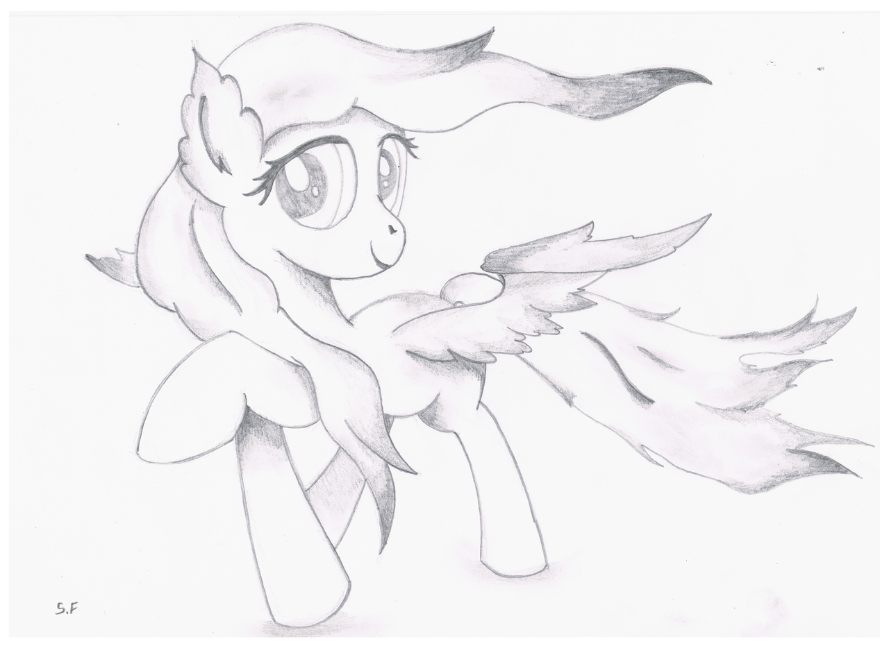 #706454 - safe, fluttershy, pegasus, pony, g4, female, mare, monochrome, raised hoof, solo ...