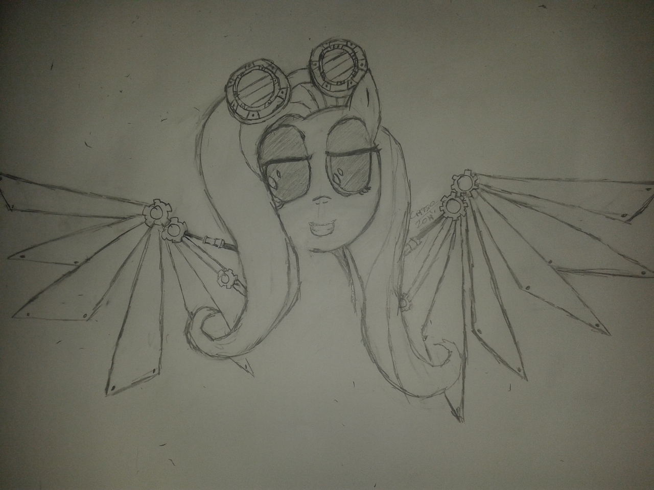 #707523 - safe, fluttershy, g4, female, sketch, solo, steampunk ...