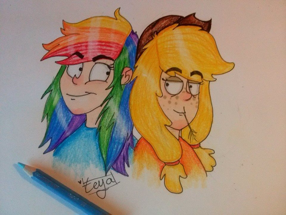 #712253 - safe, artist:teya, applejack, rainbow dash, human, g4, female ...