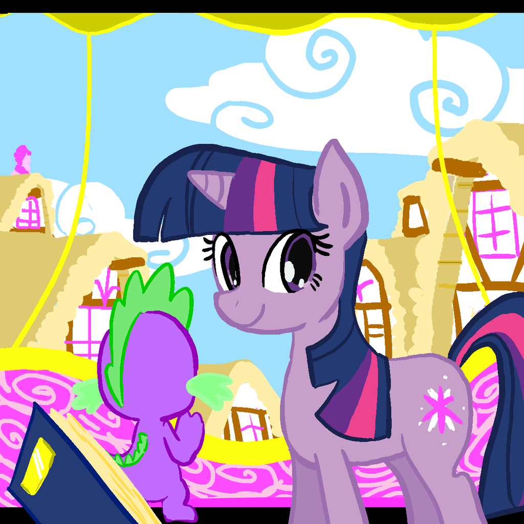 #693477 - safe, artist:tory, spike, twilight sparkle, g4, pixiv - Derpibooru