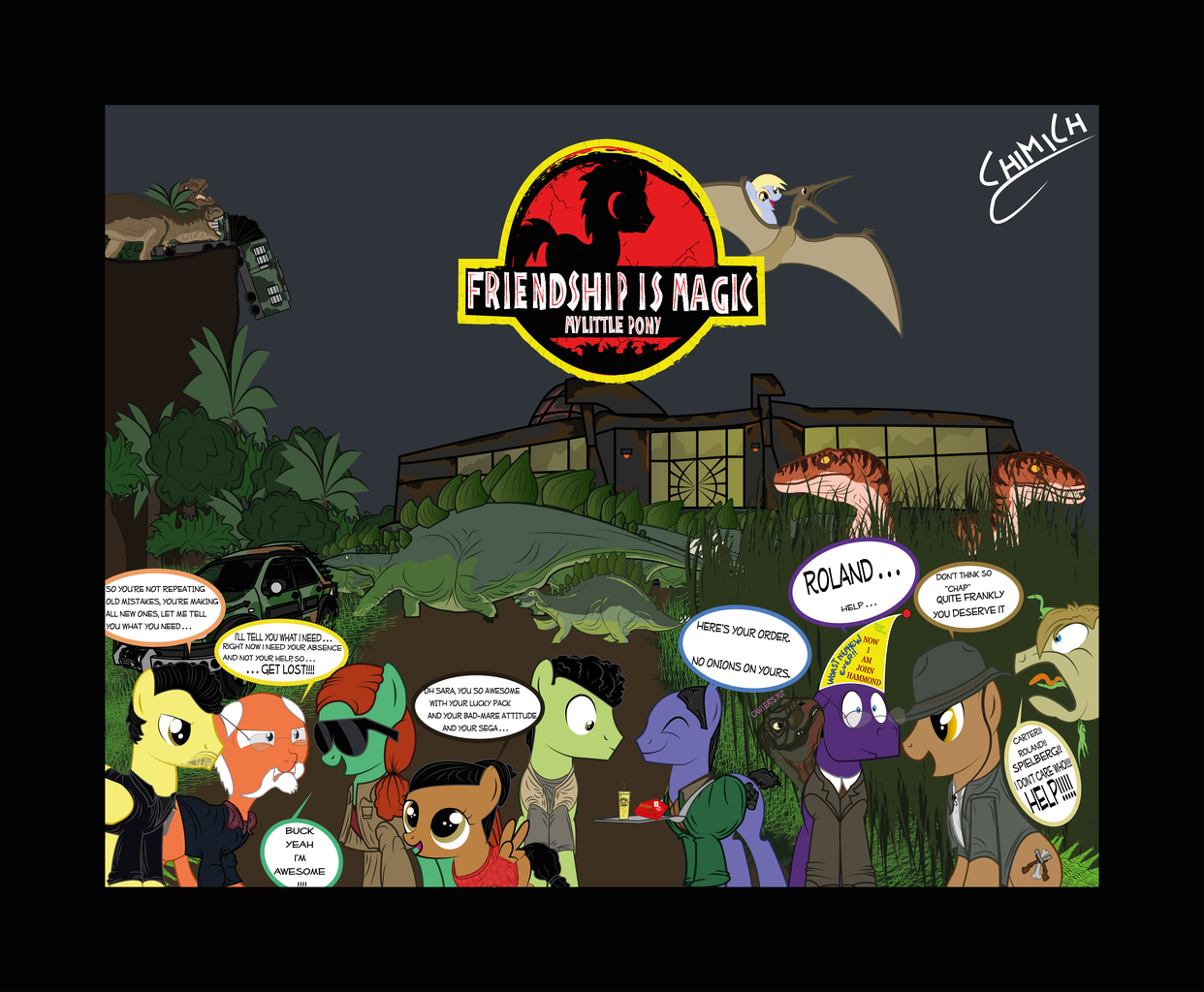 #725629 - safe, artist:chiimich, derpy hooves, dinosaur, pegasus, pony ...