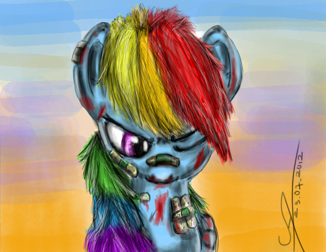 #730560 - semi-grimdark, artist:1vladislav, rainbow dash, g4, bandage ...