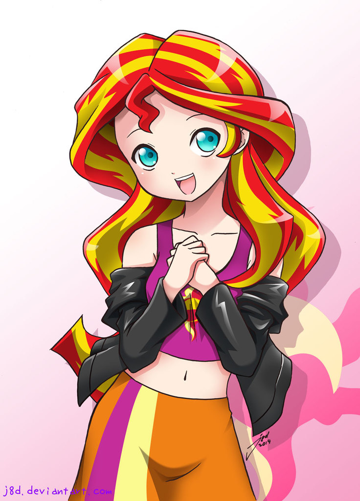 #731177 - safe, artist:j8d, sunset shimmer, human, equestria girls, g4, belly button, clothes ...