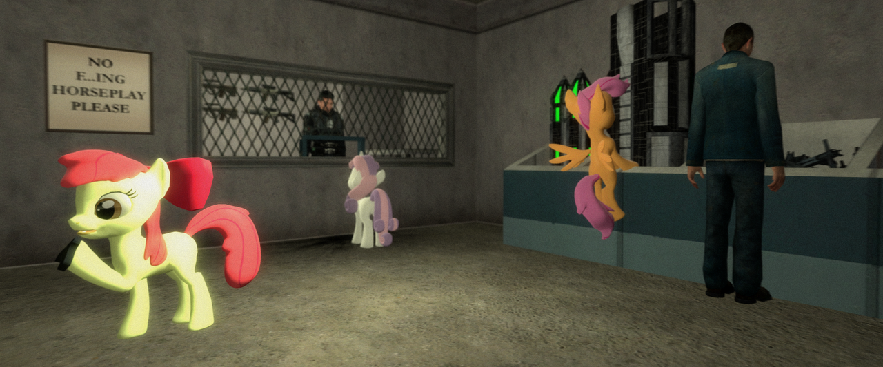 #732942 - safe, apple bloom, scootaloo, sweetie belle, 3d, barney ...