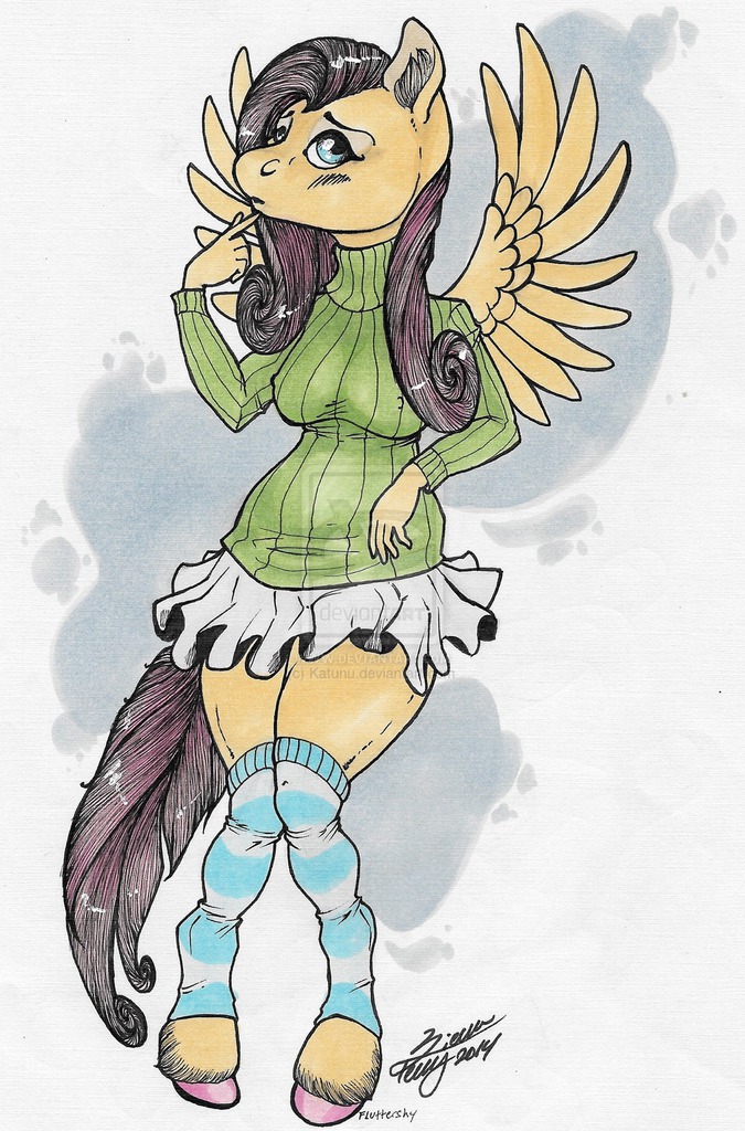 #714950 - suggestive, artist:katunu, fluttershy, anthro, breasts ...