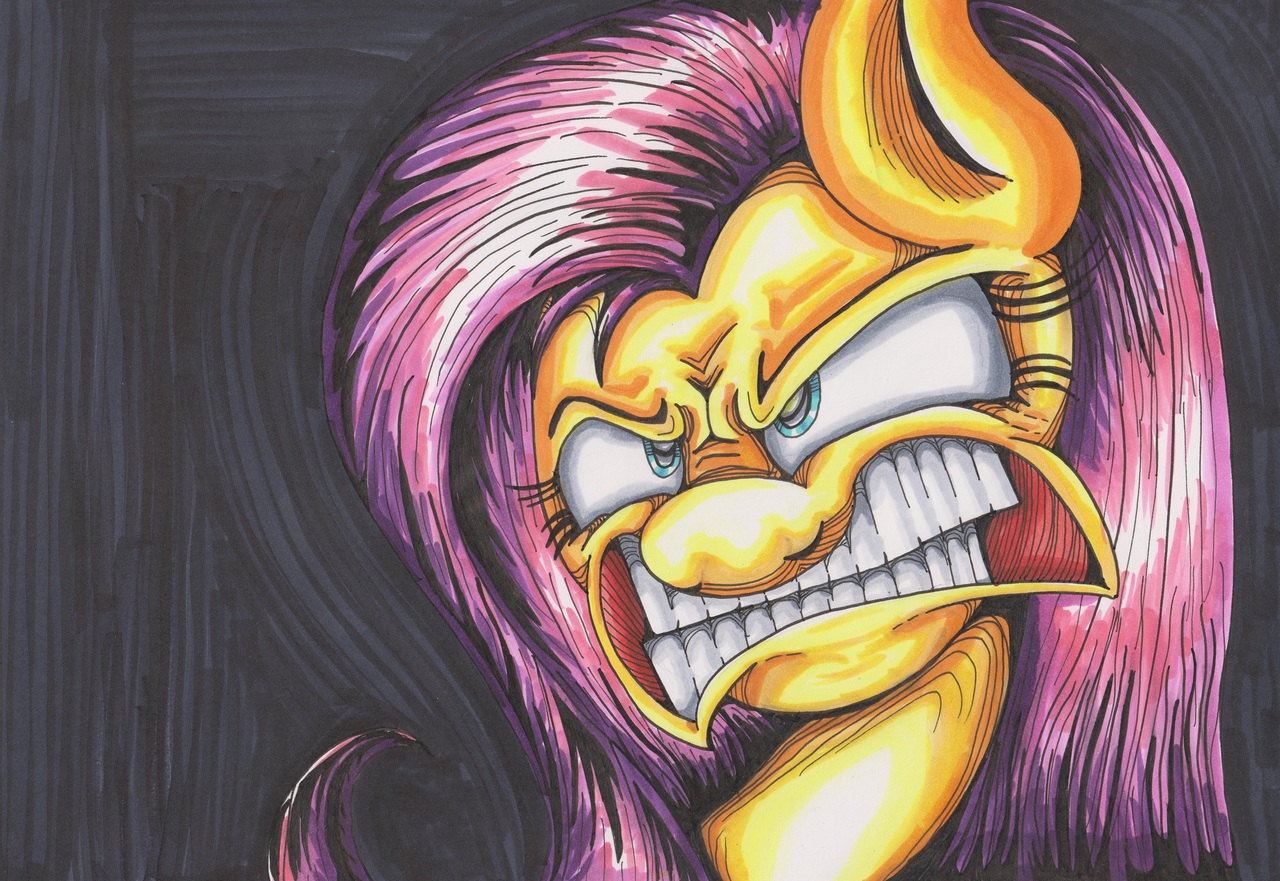 #717406 - safe, artist:neoncel, fluttershy, g4, angry, badass, female ...