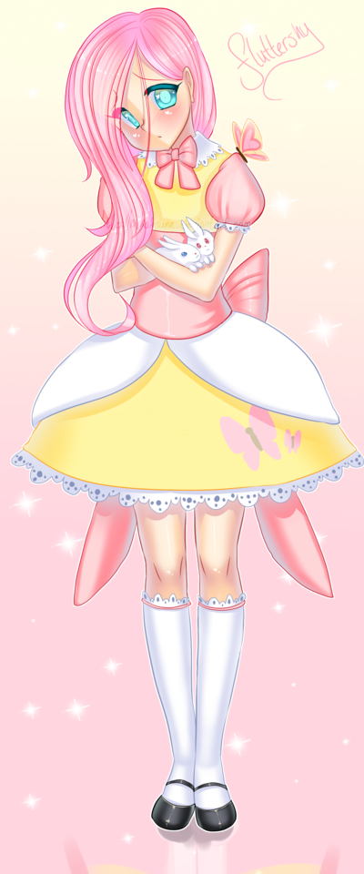 #797016 - safe, artist:mikatsune, fluttershy, human, rabbit, female ...