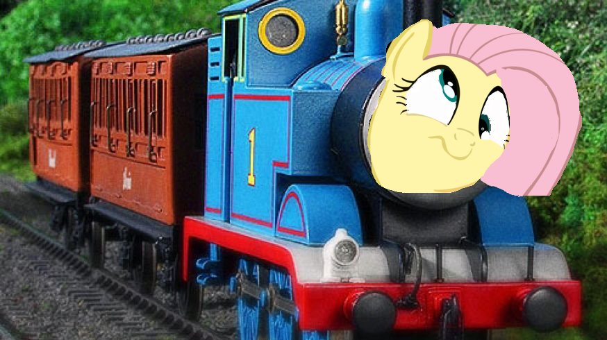 #804359 - safe, fluttershy, g4, derp, fluttertrain, thomas the tank ...
