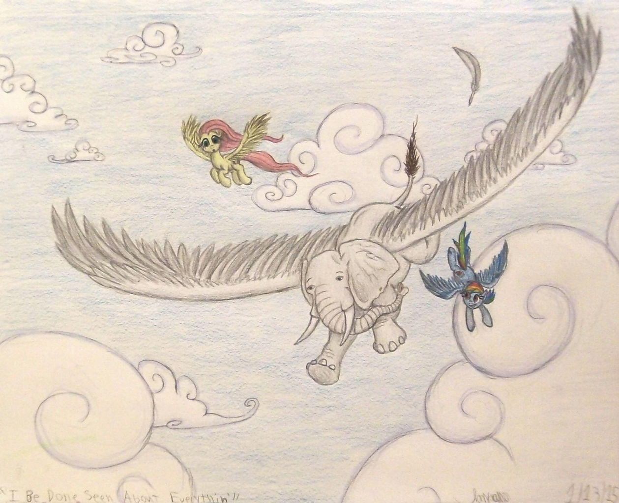 #805442 - safe, artist:thefriendlyelephant, fluttershy, rainbow dash, oc, oc:obi, elephant ...