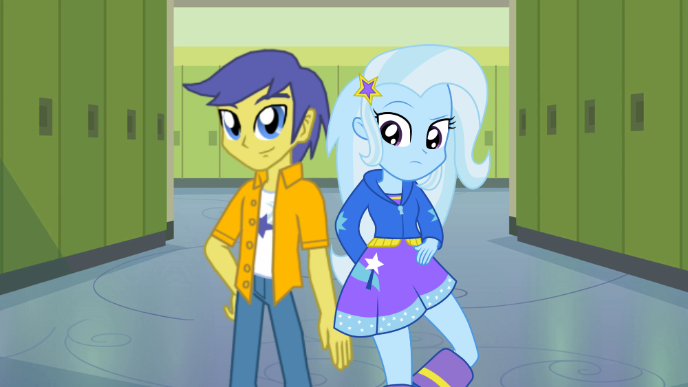 #808156 - safe, artist:andrestoons, comet tail, trixie, equestria girls ...