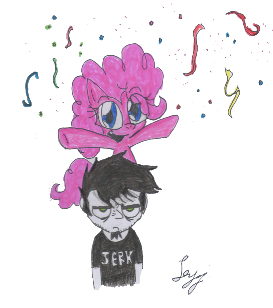 #815014 - safe, artist:leyzy, pinkie pie, confetti, crossover, dan, dan ...