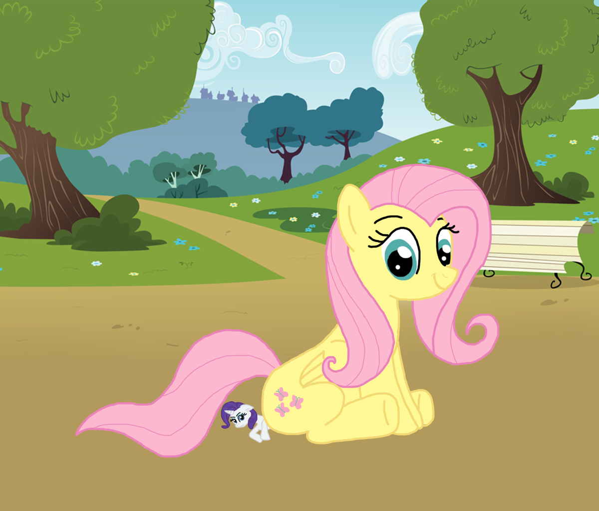 #815147 - safe, artist:final7darkness, fluttershy, rarity, giantess ...