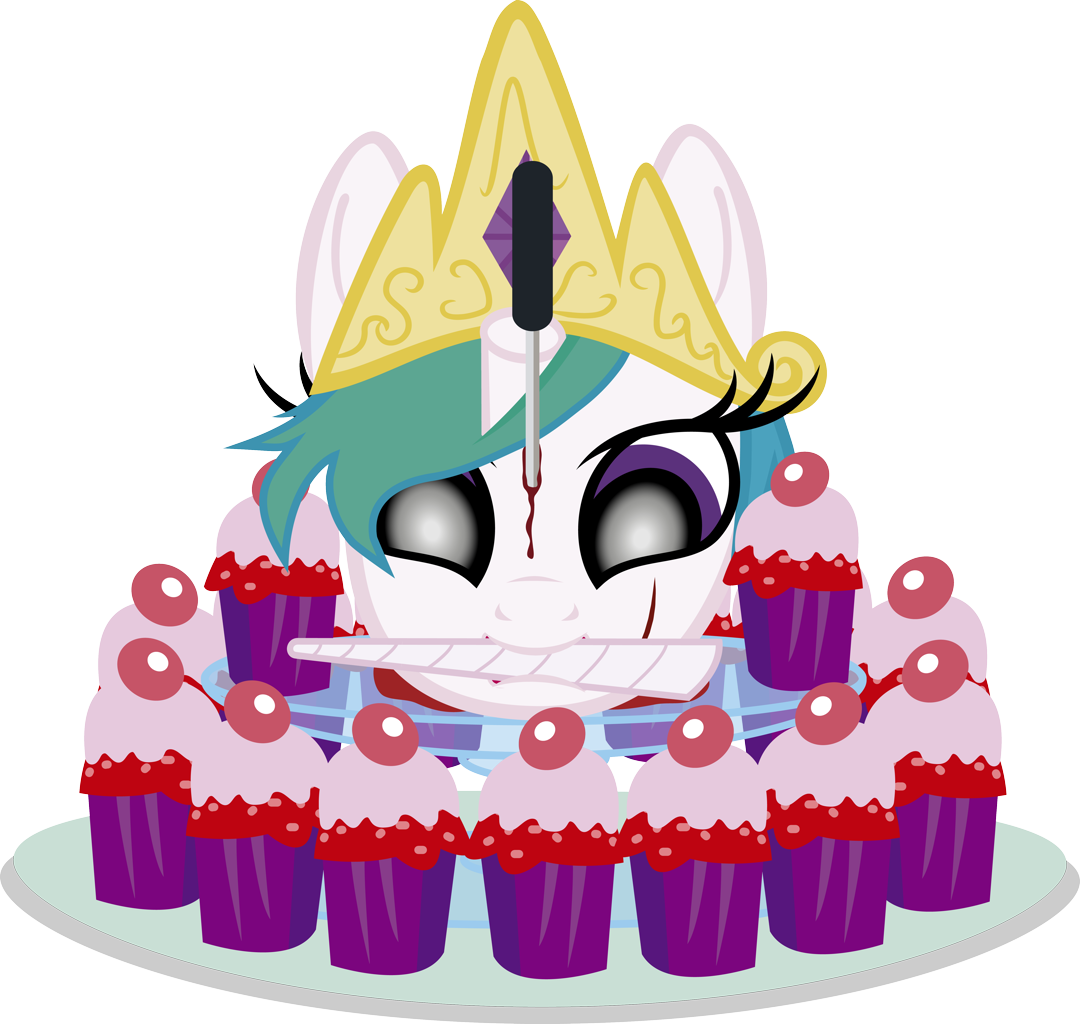 #999289 - grimdark, artist:j5a4, princess celestia, g4, blood, cupcake ...