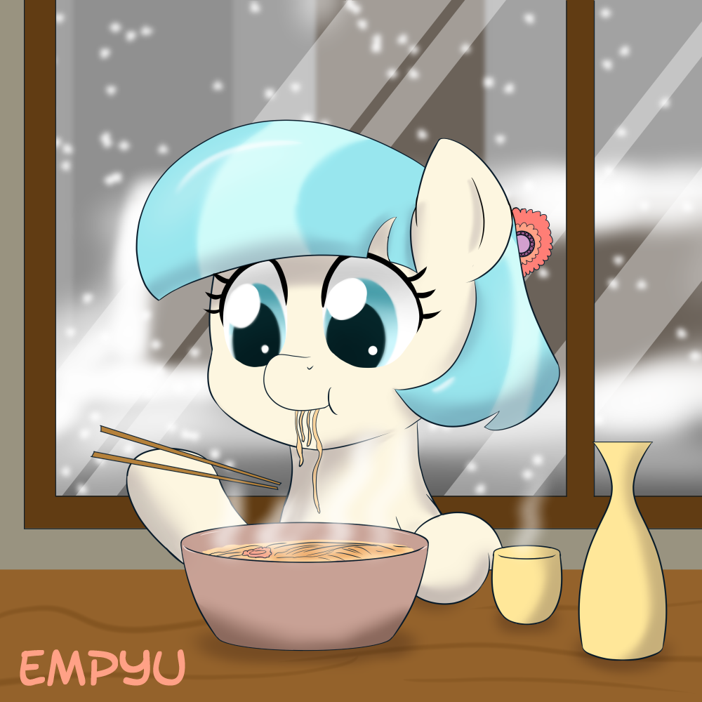#1014349 - safe, artist:empyu, coco pommel, g4, 30 minute art challenge, bowl, chopsticks ...