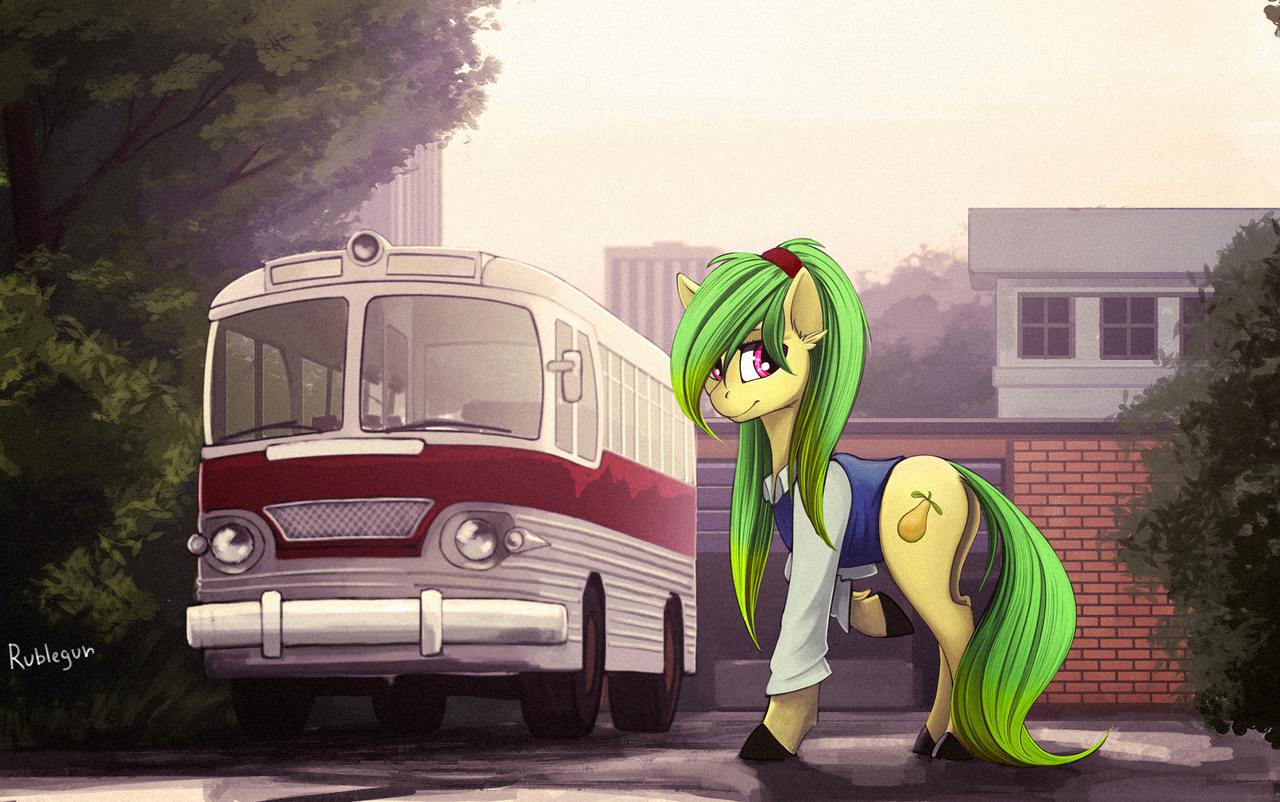 #1022353 - safe, artist:rublegun, oc, oc only, oc:duchess, pony, bus ...