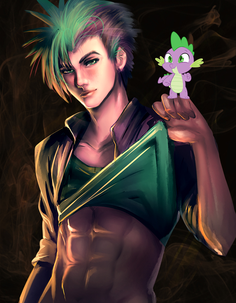 #1024498 - suggestive, artist:bakki, spike, human, g4, abs, clothes, humanized, male, older ...