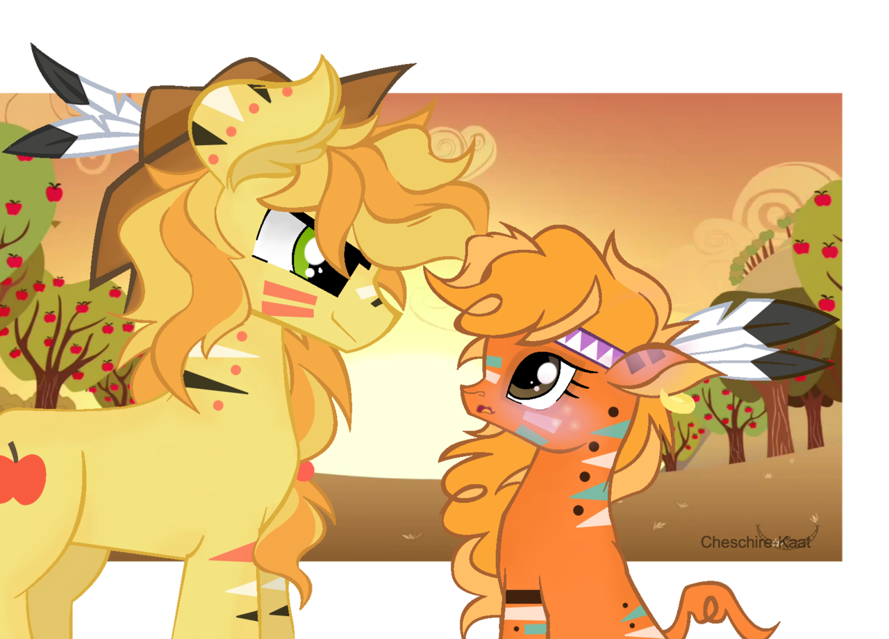 #1024905 - safe, artist:kaatseye, braeburn, little strongheart, buffalo ...