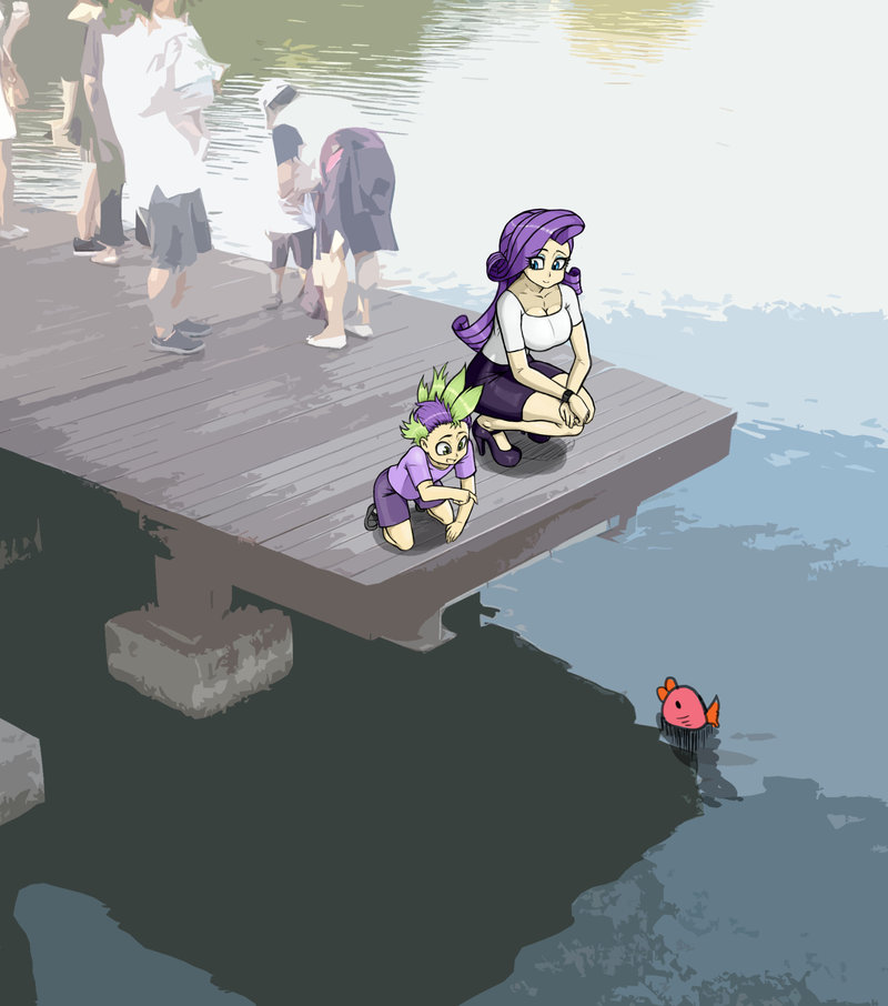 #1027229 - safe, artist:franschesco, rarity, spike, fish, human, best ...