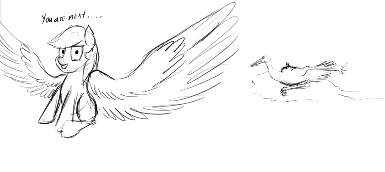 #1017434 - grimdark, artist:xormak, stork, looking at you, monochrome, severed wing, wings ...