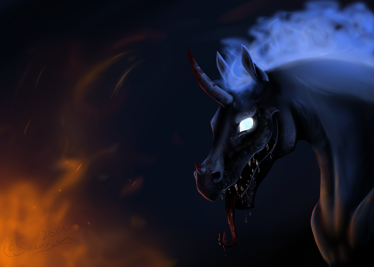 #1042094 - grimdark, artist:mylittleasspit, nightmare moon, g4, blood ...