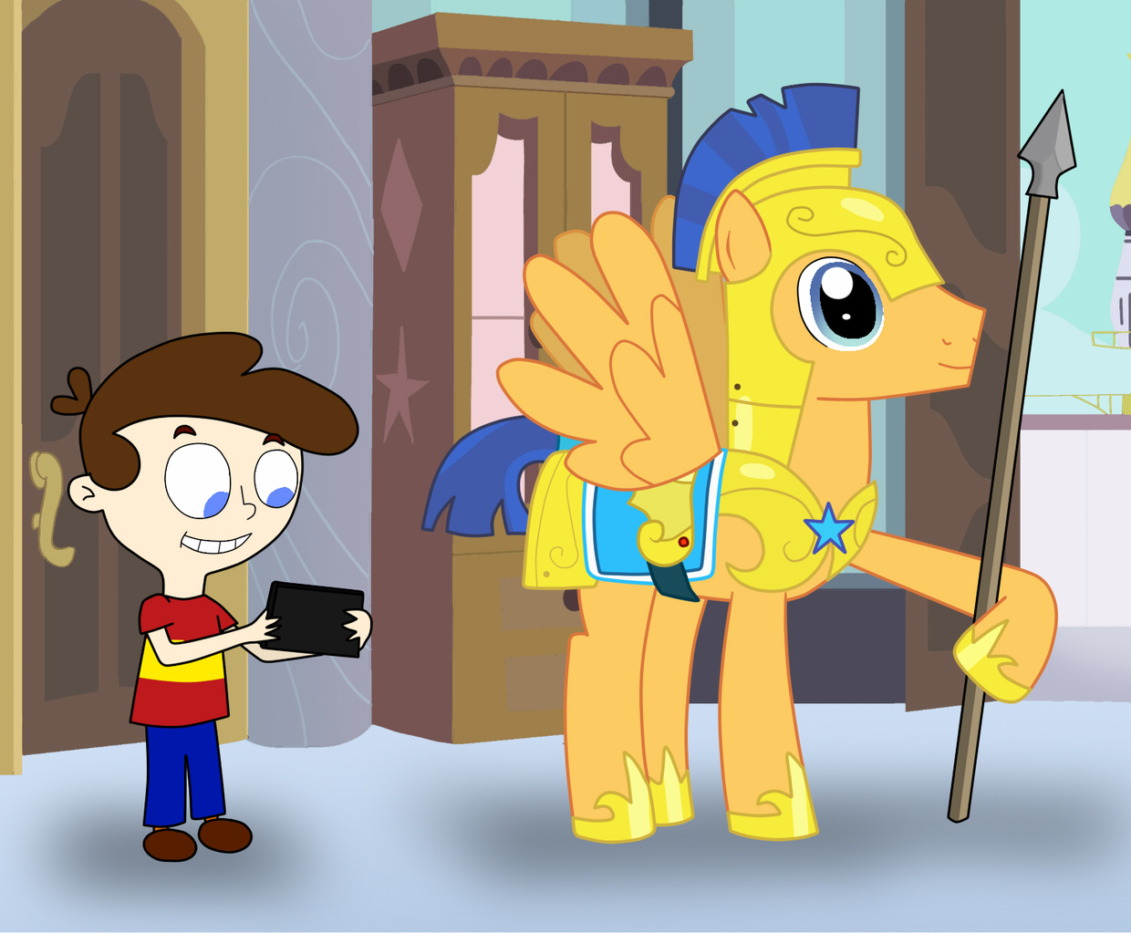 #1056848 - safe, artist:04startycornonline88, flash sentry, human, g4 ...