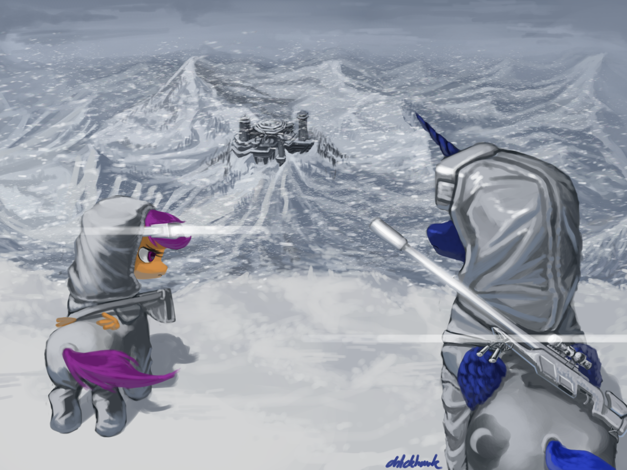 #825940 - safe, artist:chickhawk96, princess luna, scootaloo, alicorn ...