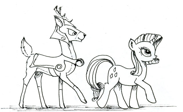 #821379 - safe, artist:el-yeguero, blackthorn, rarity, deer, pony ...