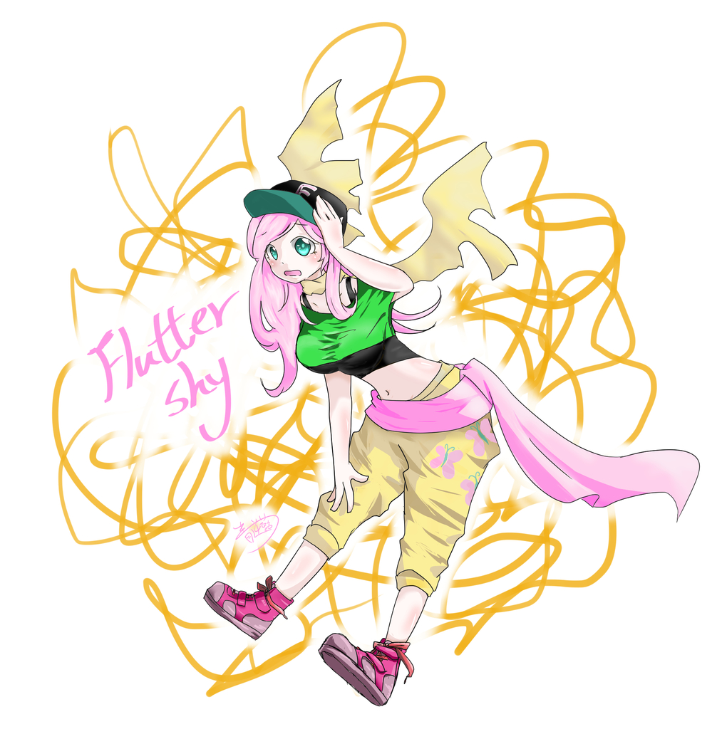 #822099 - safe, artist:aogyaku ai, fluttershy, human, belly button ...