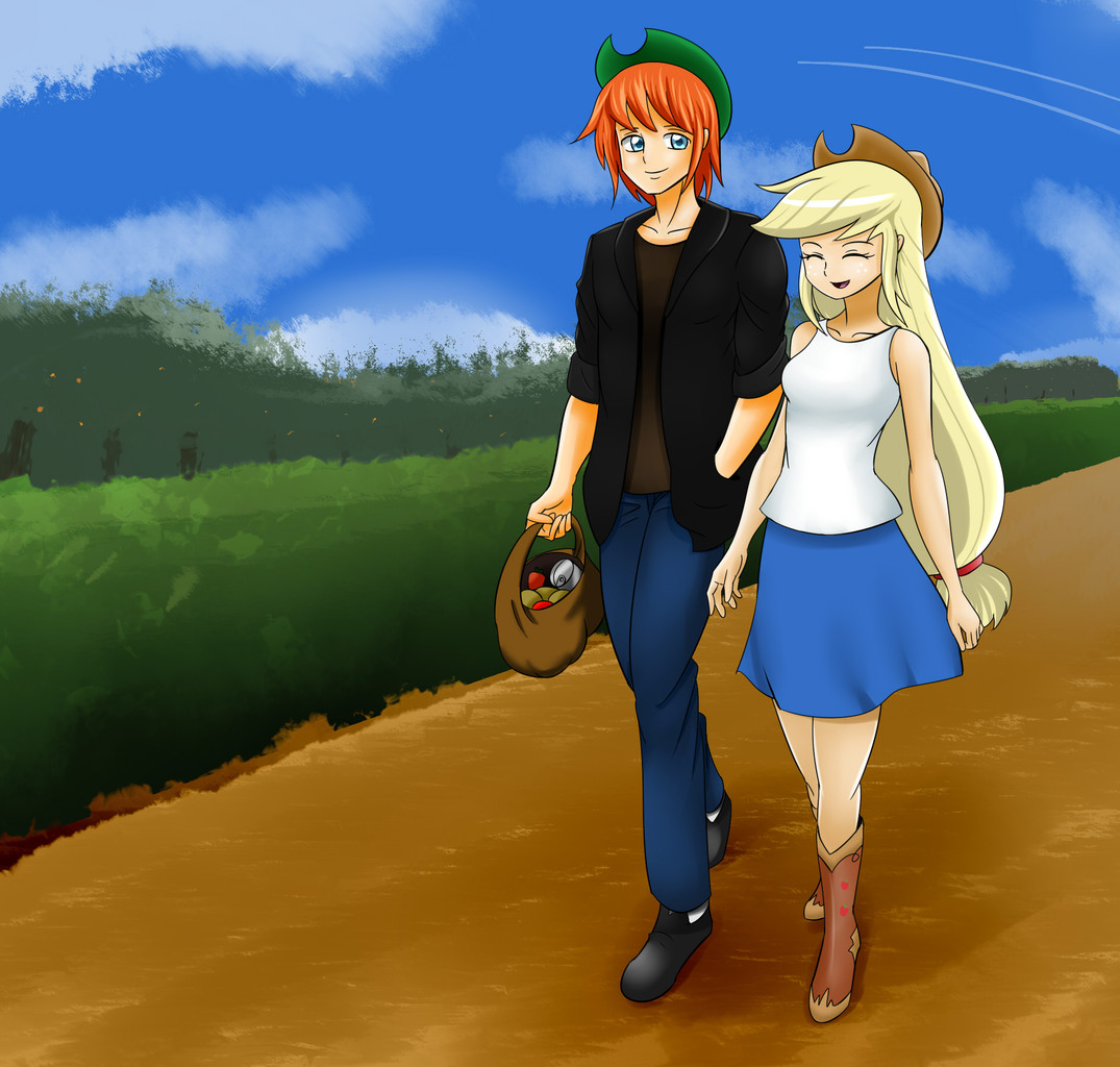 #857527 - safe, artist:ryou14, applejack, oc, oc:apple juice, human ...