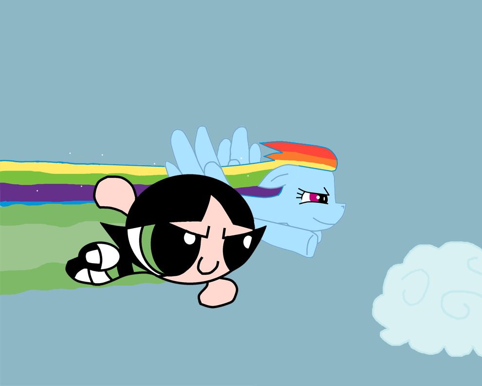#863269 - dead source, safe, artist:thetitan99, rainbow dash, g4, animated, buttercup (powerpuff ...