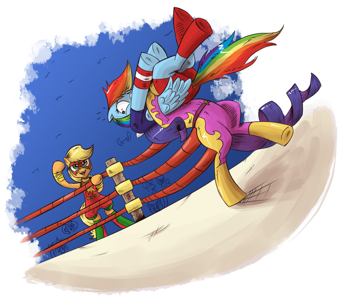 #863595 - safe, artist:saturdaymorningproj, applejack, rainbow dash ...