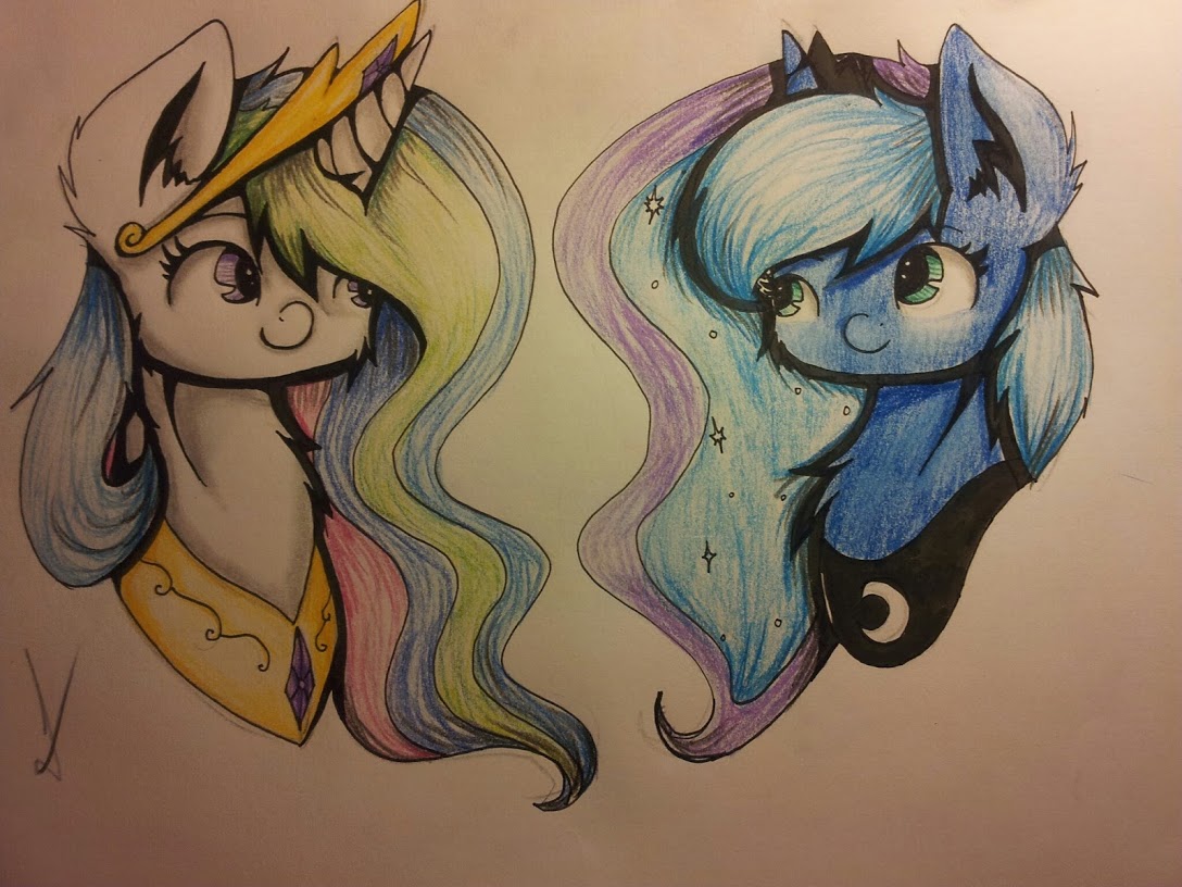 #867924 - safe, artist:fredsonv, princess celestia, princess luna, bust ...