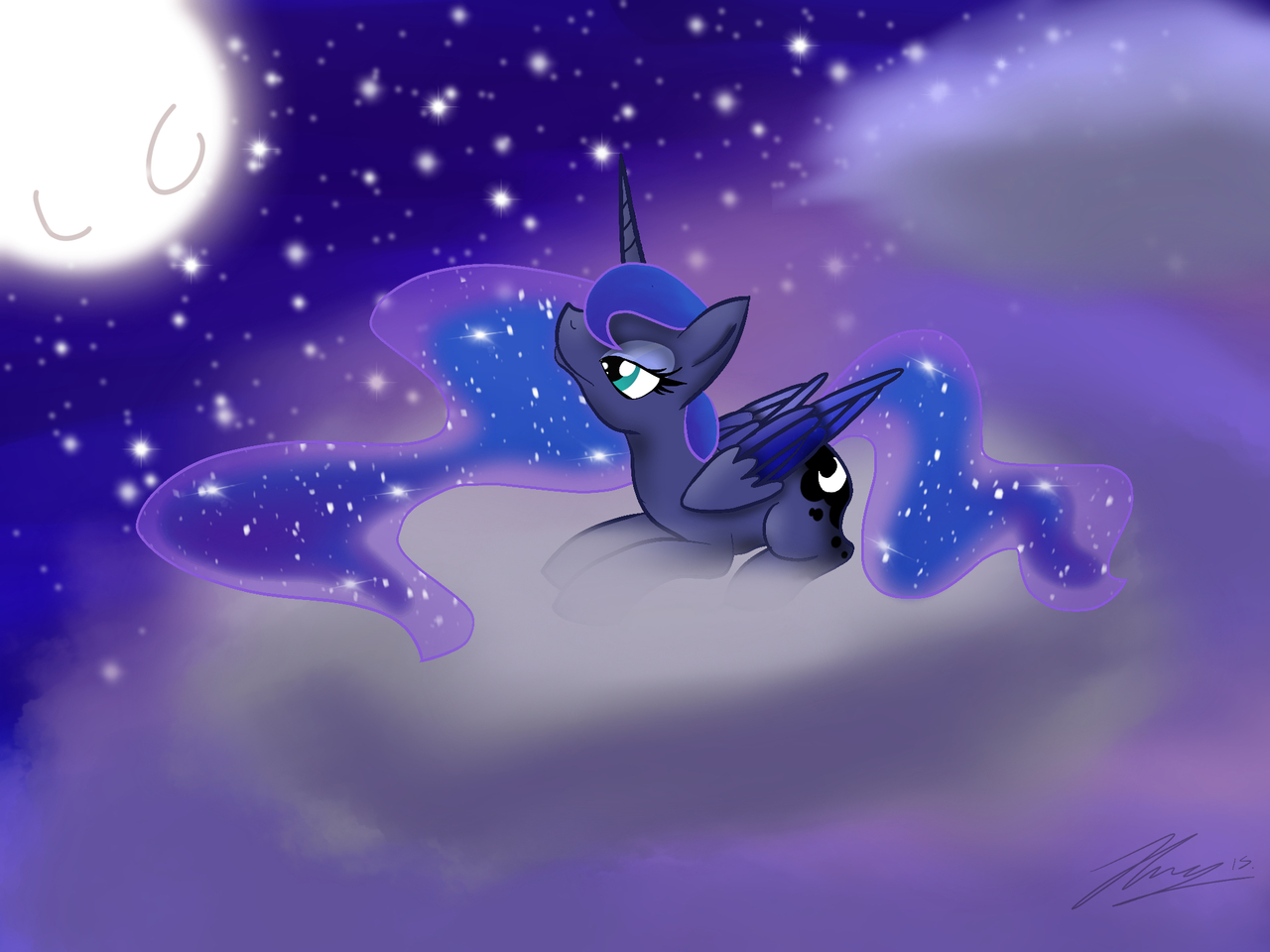 #868038 - safe, artist:caldercloud, princess luna, cloud, female, moon ...