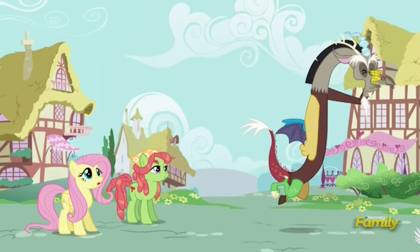 #898989 - safe, screencap, discord, fluttershy, tree hugger, g4, make ...