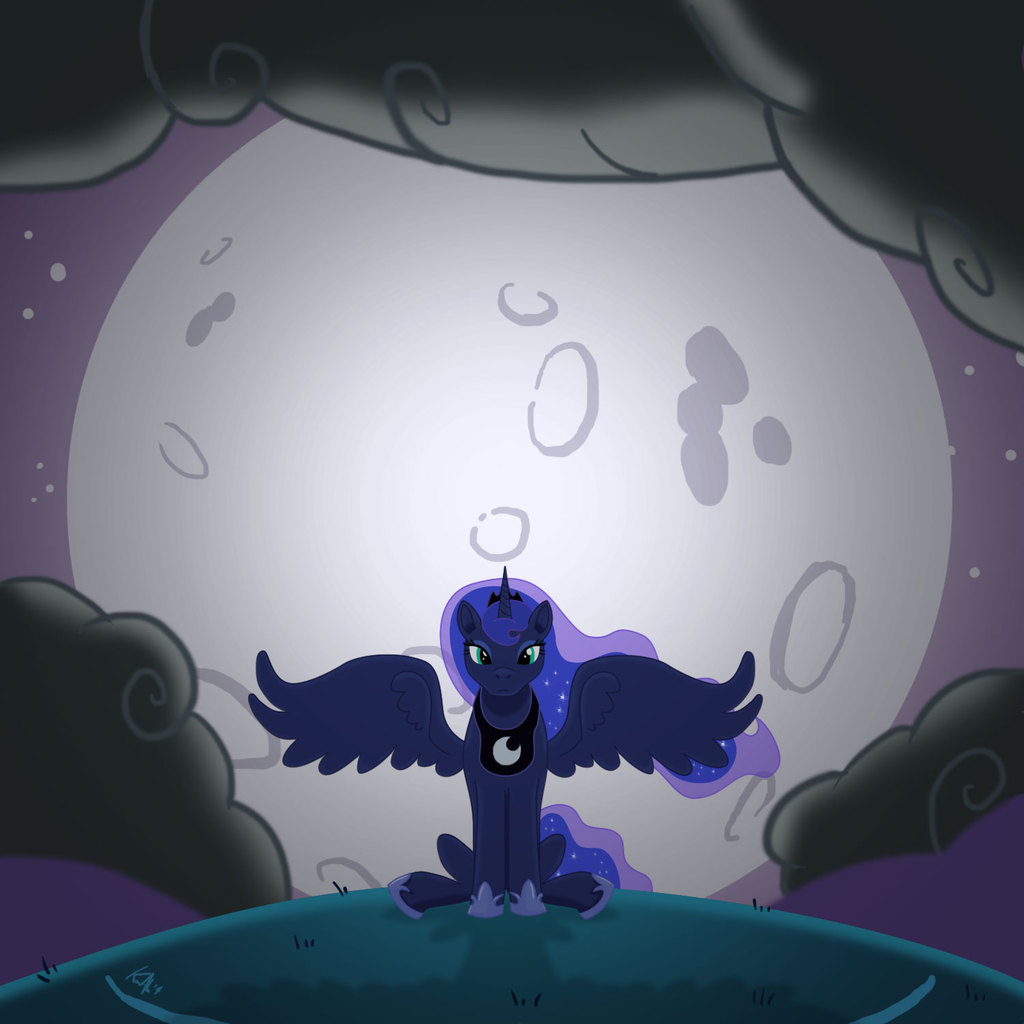 #899936 - safe, artist:kinrah, princess luna, female, moon, sitting ...