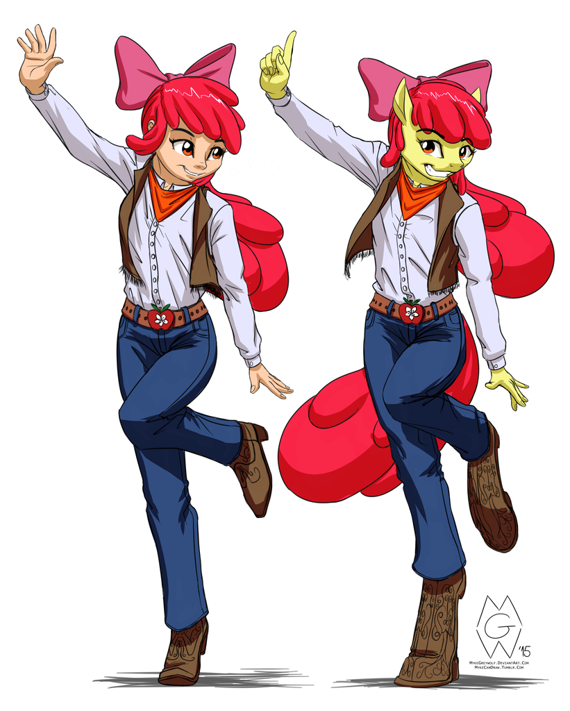 #901936 - safe, artist:mykegreywolf, apple bloom, human, anthro ...