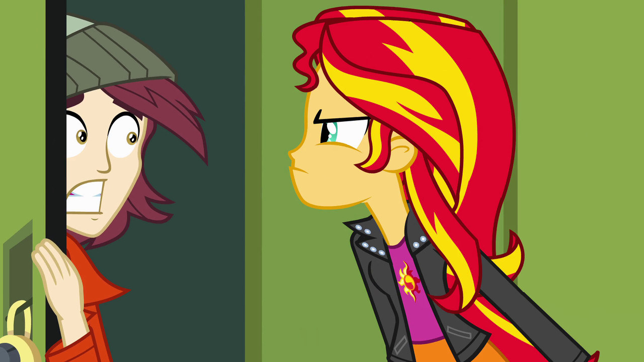 #904702 - safe, screencap, normal norman, sunset shimmer, human ...