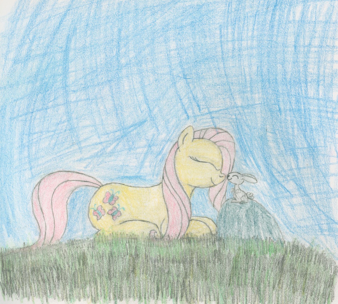 #915075 - safe, artist:j4m35c, fluttershy, rabbit, boop, cute, grass ...