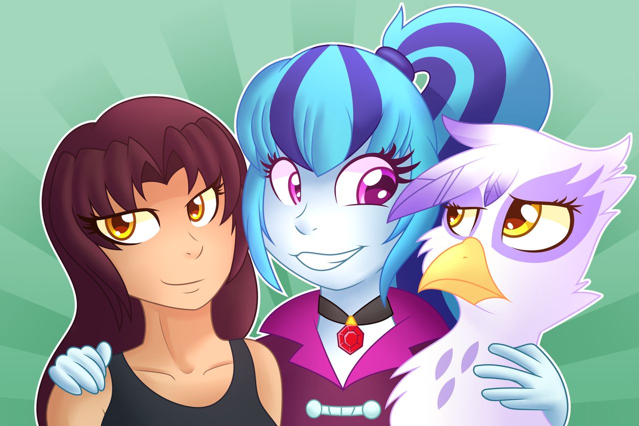 #919330 - safe, artist:php92, gilda, sonata dusk, griffon, human ...