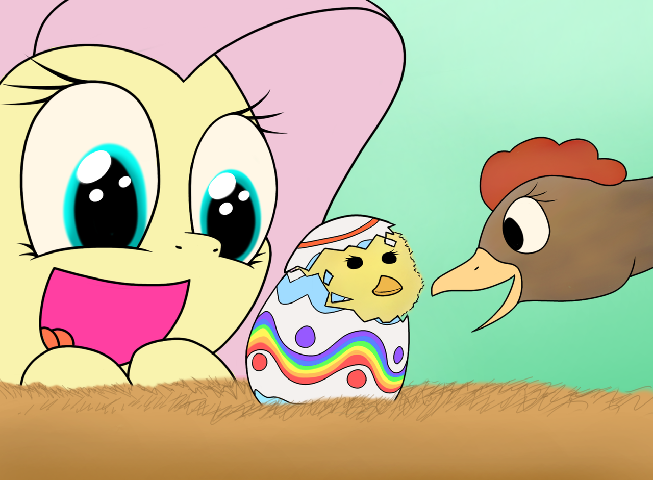 #910641 - safe, artist:neitronik, fluttershy, chicken, pony, amazed ...