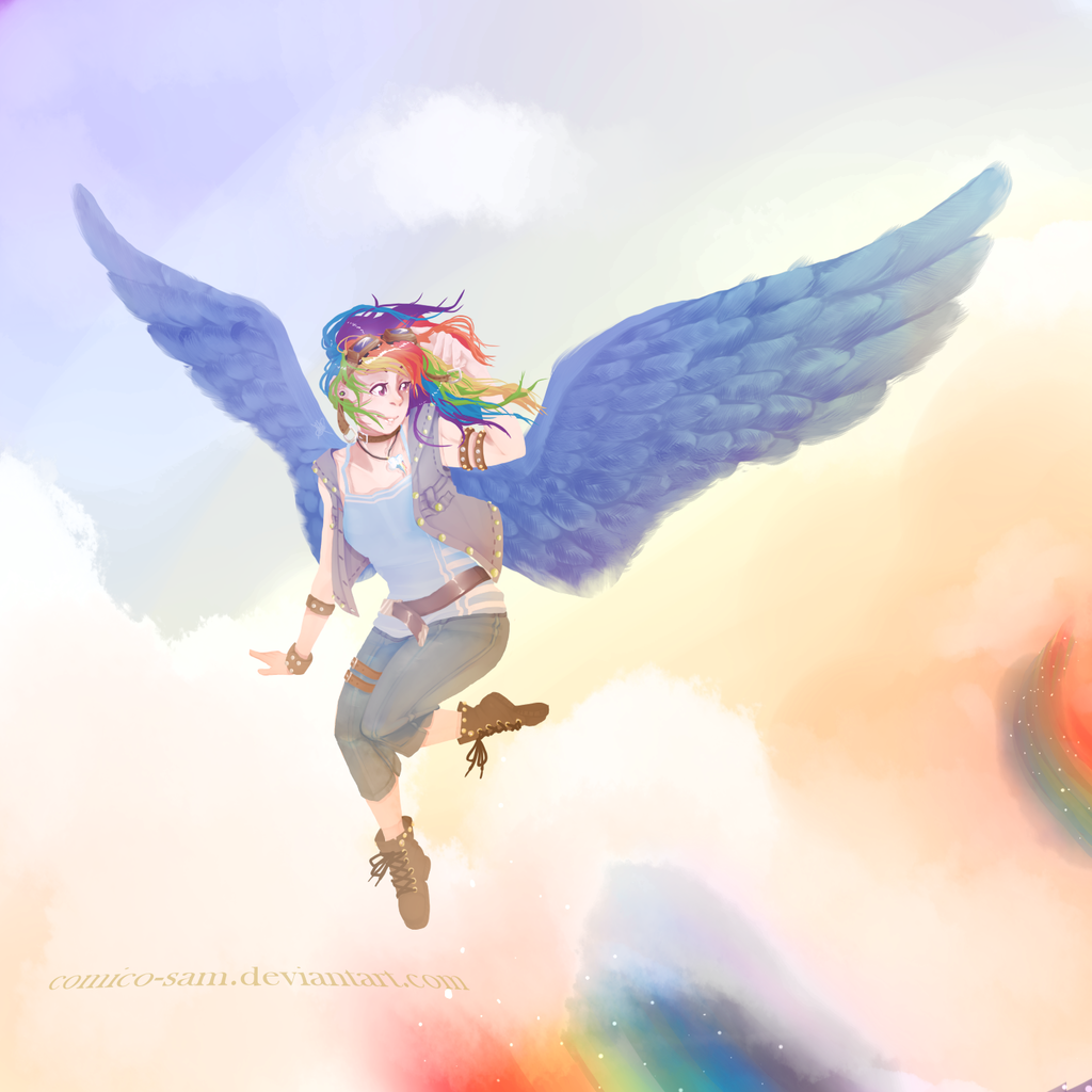 #936403 - safe, artist:comico-sam, rainbow dash, human, female, goggles ...