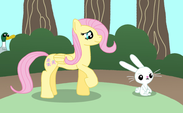 #937693 - safe, artist:platinumdrop, angel bunny, fluttershy, duck ...