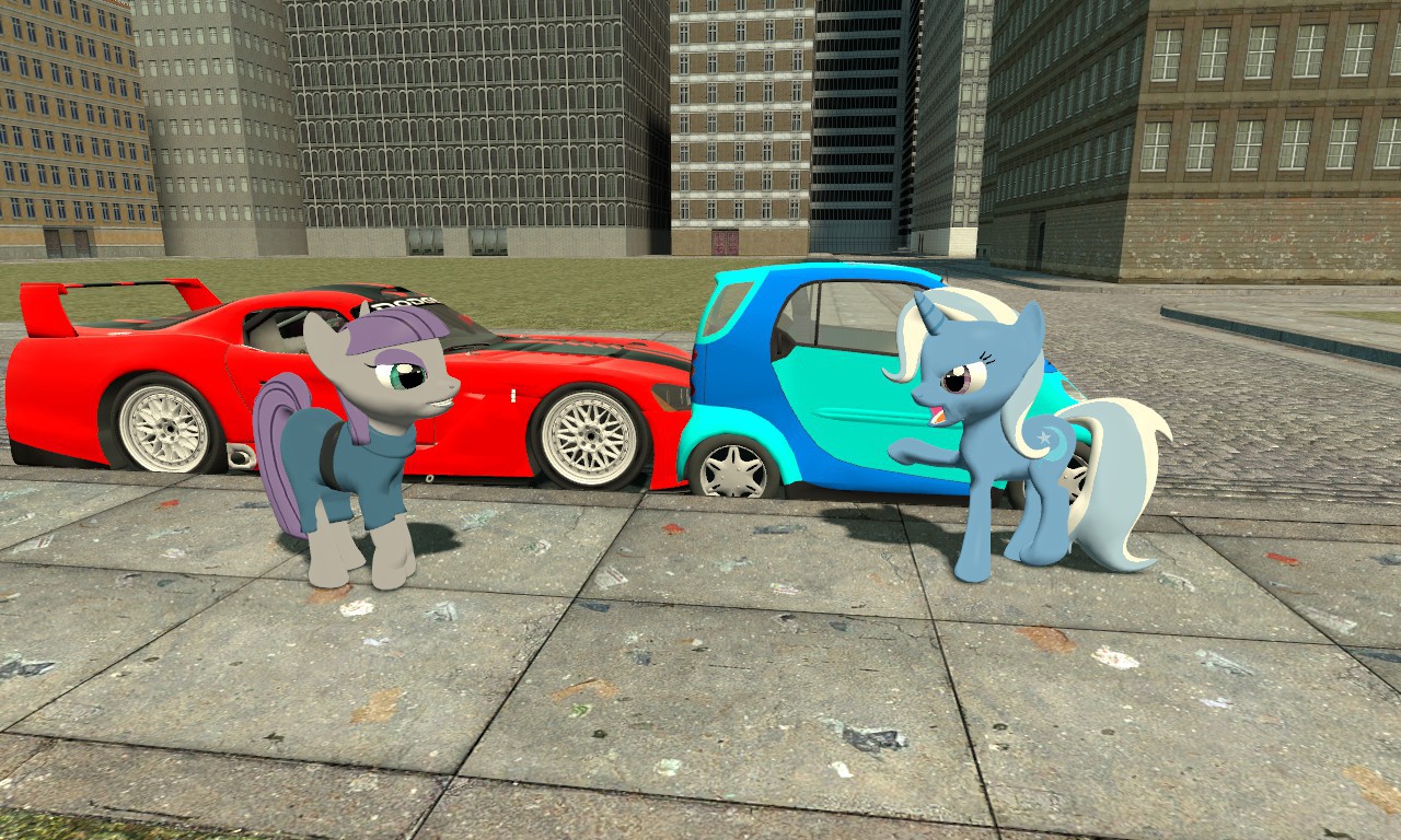 #928199 - safe, maud pie, trixie, pony, unicorn, 3d, car, car accident ...