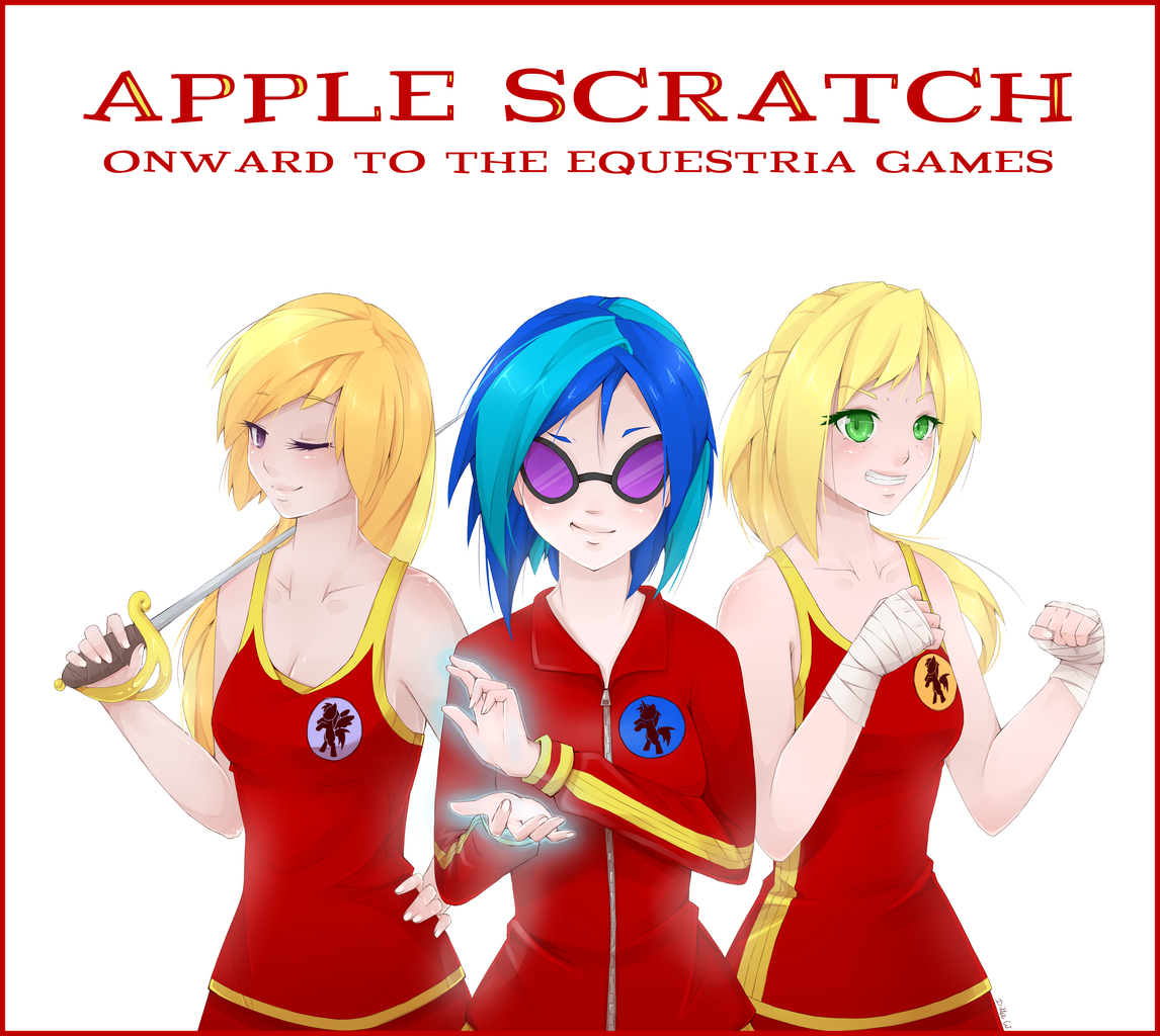 #943791 - safe, artist:missangest, applejack, cloud kicker, dj pon-3 ...