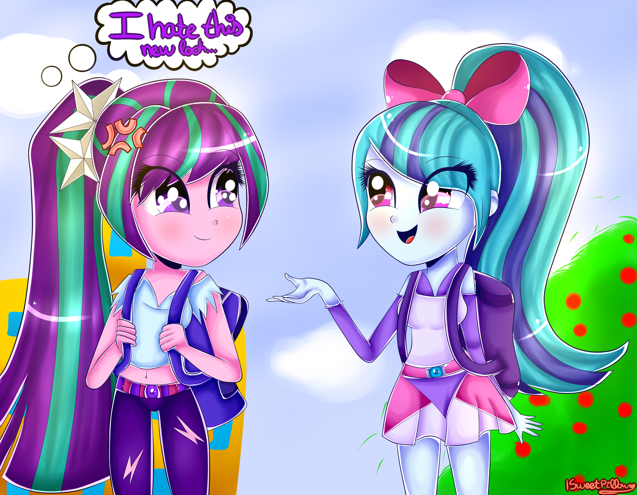 #944669 - safe, artist:vixelzf, aria blaze, sonata dusk, equestria ...